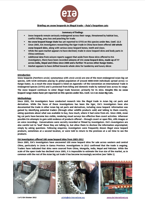 Briefing on Snow Leopards in Illegal Trade – Asia’s Forgotten Cats ...